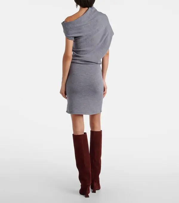 Staud Mabel One-shoulder Wool Minidress - Grey