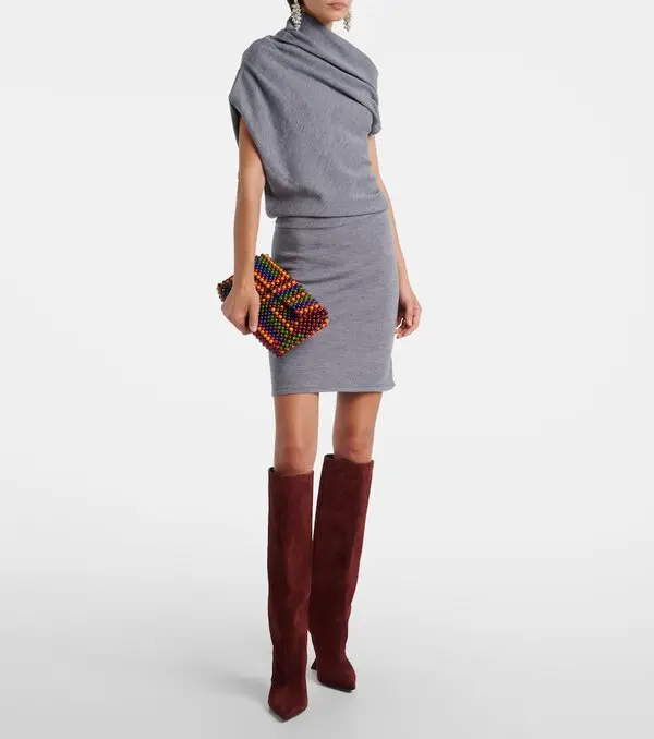 Staud Mabel One-shoulder Wool Minidress - Grey