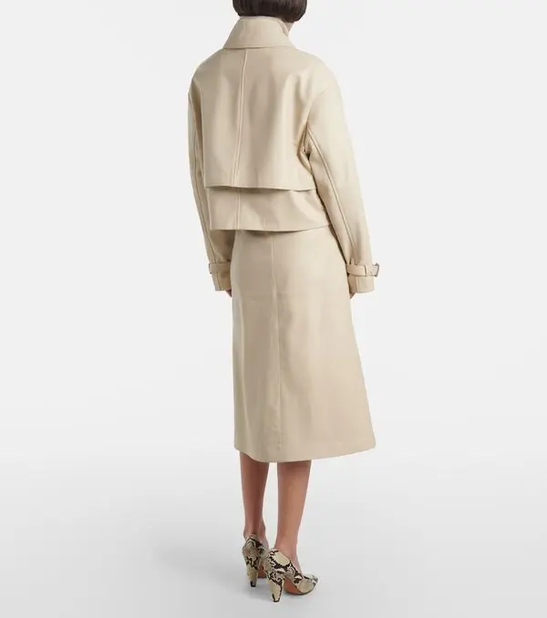 JOSEPH Cropped Leather Jacket - Beige