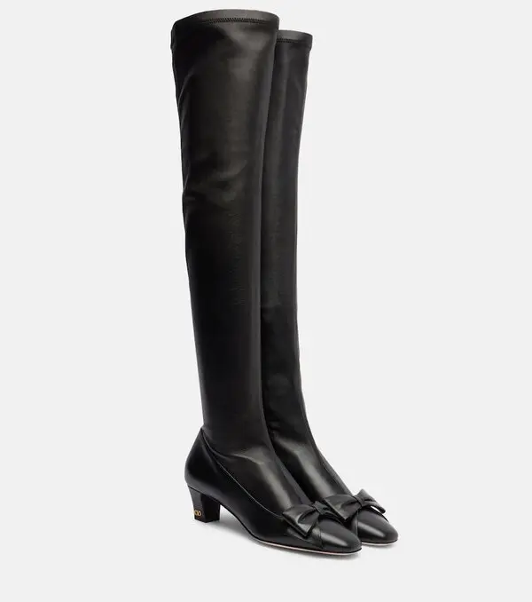 Valentino Garavani Bowow 45 Leather Over-the-knee Boots - Black