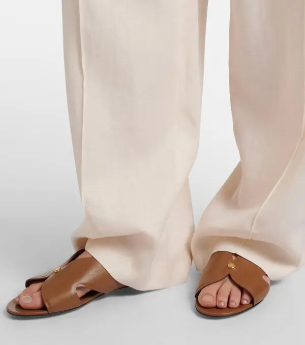 Loro Piana Vera Leather Slides - Brown