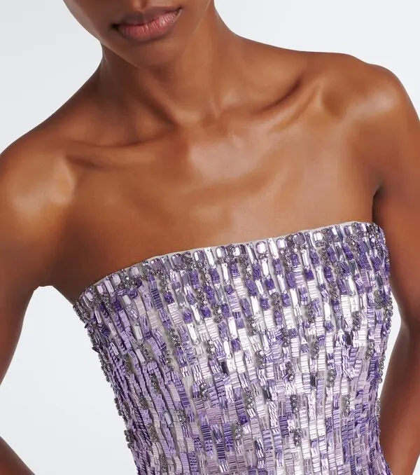 Jenny Packham Lucille Sequined Strapless Gown - Silver