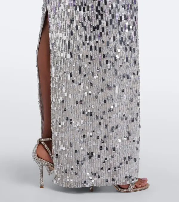 Jenny Packham Lucille Sequined Strapless Gown - Silver