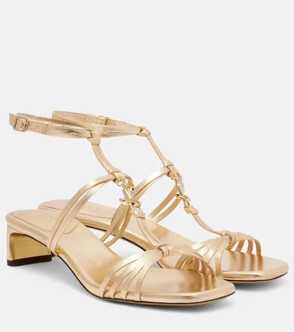 JIMMY CHOO Frann 35 Metallic Leather Sandals - Gold
