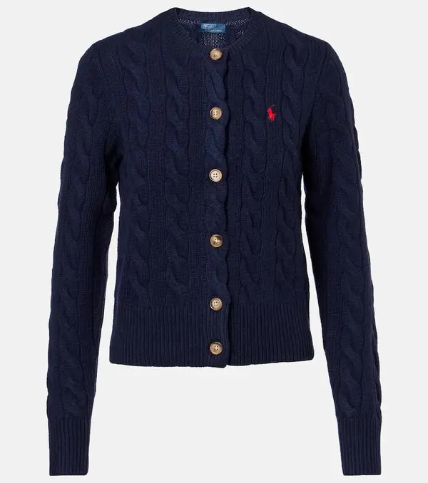 Polo Ralph Lauren Pony Cable-knit Wool And Cashmere Cardigan - Blue