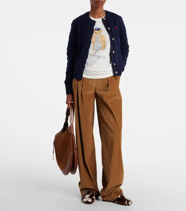 Polo Ralph Lauren Pony Cable-knit Wool And Cashmere Cardigan - Blue