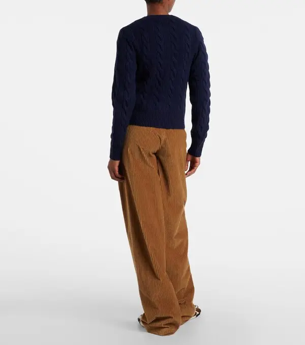 Polo Ralph Lauren Pony Cable-knit Wool And Cashmere Cardigan - Blue