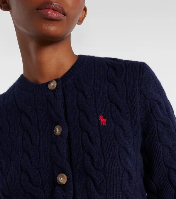 Polo Ralph Lauren Pony Cable-knit Wool And Cashmere Cardigan - Blue