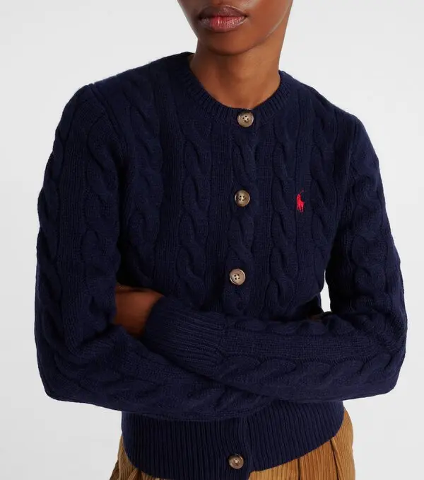 Polo Ralph Lauren Pony Cable-knit Wool And Cashmere Cardigan - Blue