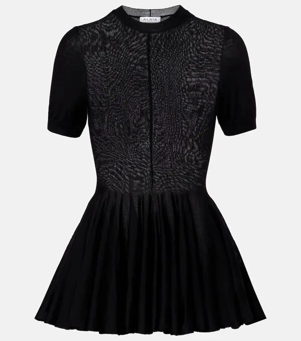 Alaïa Peplum Virgin Wool Top - Black