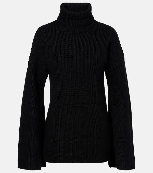 TOTEME Ribbed-knit Wool Turtleneck Sweater - Black