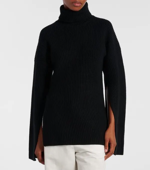 TOTEME Ribbed-knit Wool Turtleneck Sweater - Black
