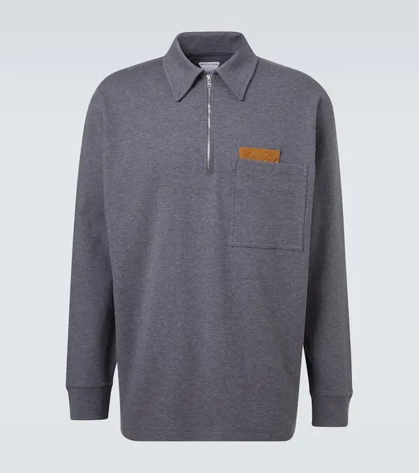 Bottega Veneta Intrecciato Cotton Jersey Polo Sweater