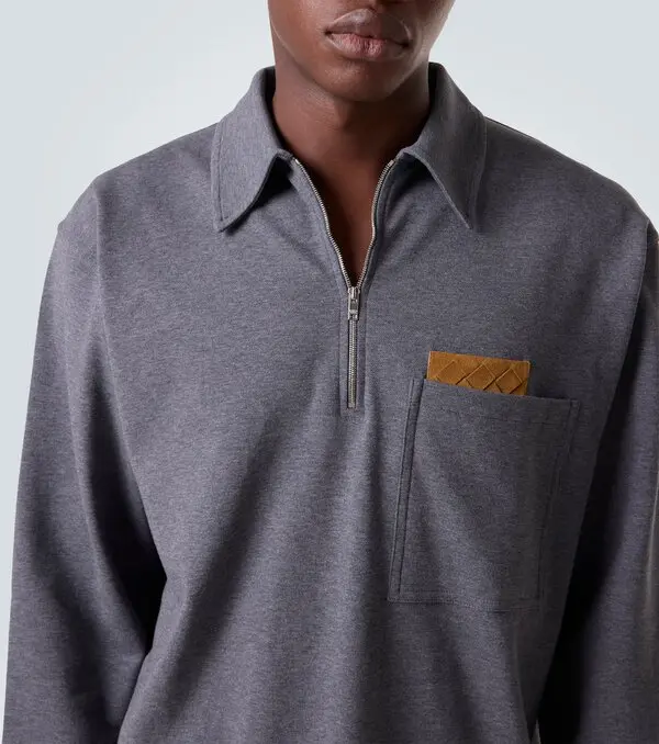 Bottega Veneta Intrecciato Cotton Jersey Polo Sweater