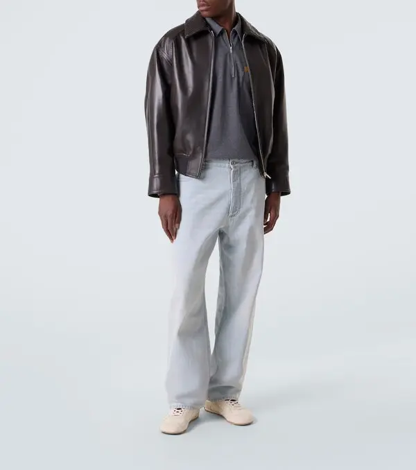 Bottega Veneta Intrecciato Cotton Jersey Polo Sweater - Grey