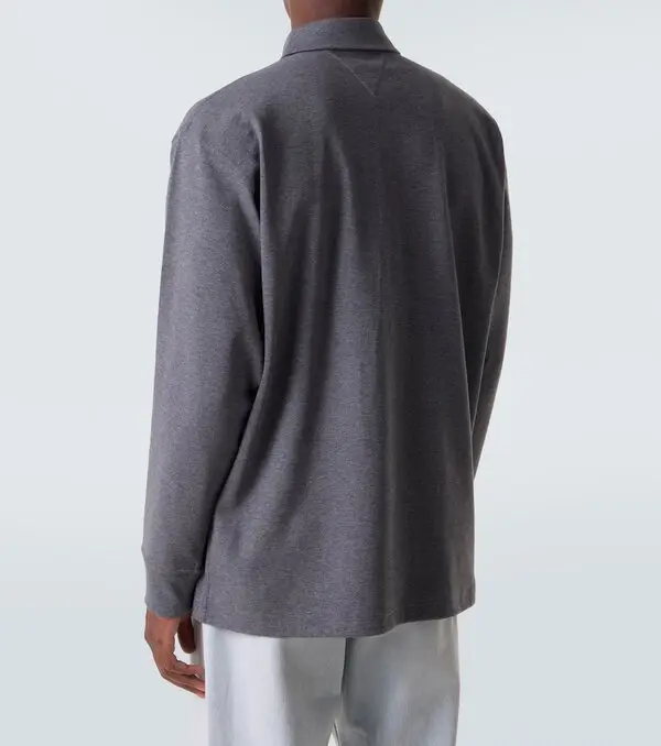 Bottega Veneta Intrecciato Cotton Jersey Polo Sweater - Grey