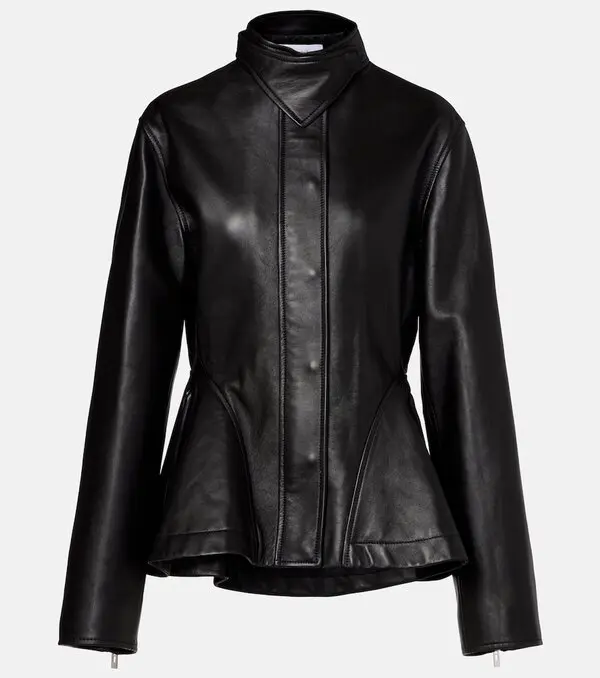 Alaïa Peplum Leather Jacket - Black