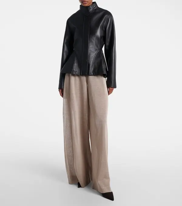 Alaïa Peplum Leather Jacket - Black