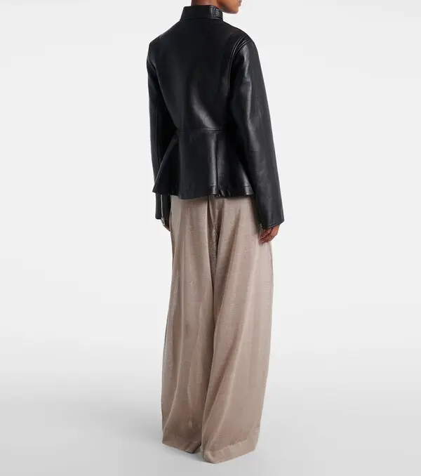 Alaïa Peplum Leather Jacket - Black