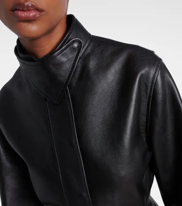 Alaïa Peplum Leather Jacket - Black
