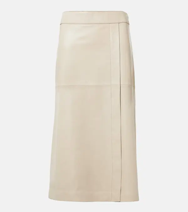 JOSEPH Leather Midi Skirt - Beige