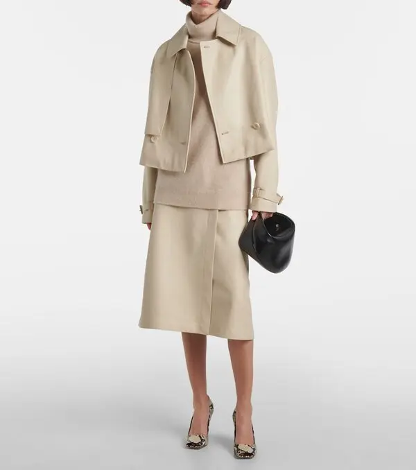 JOSEPH Leather Midi Skirt - Beige