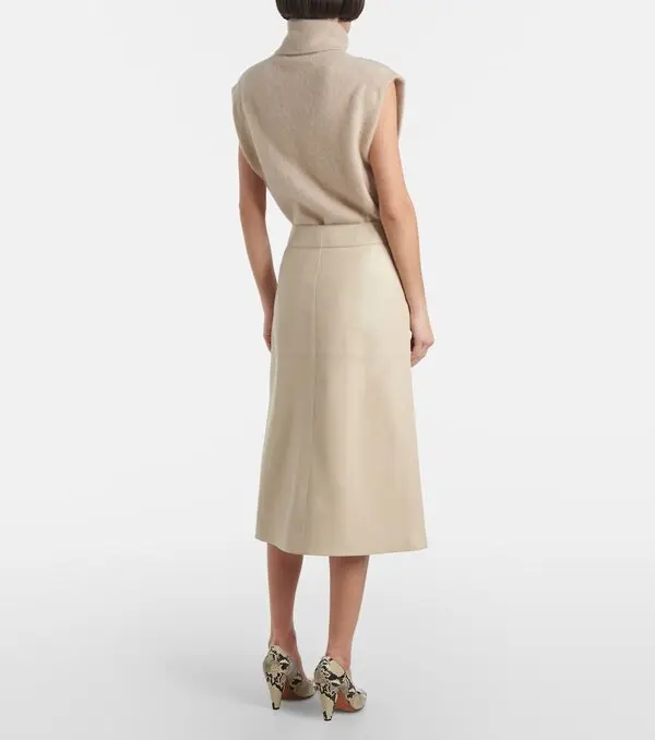 JOSEPH Leather Midi Skirt - Beige