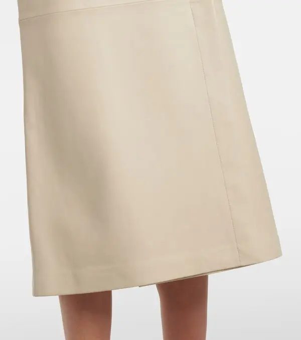 JOSEPH Leather Midi Skirt - Beige