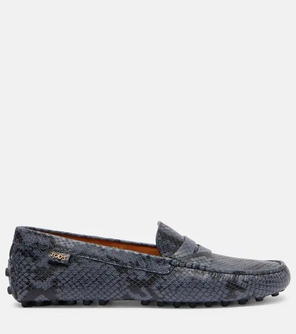 TOD'S Gommino Snake-effect Leather Driving Shoes - Blue