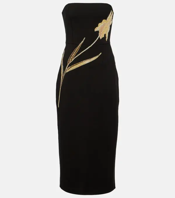 Staud Brooke Embellished Strapless Midi Dress - Black