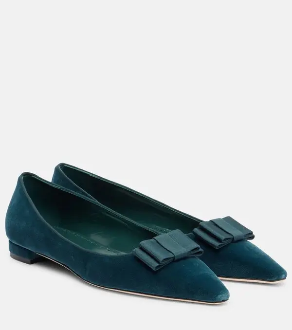 Manolo Blahnik Reador Velvet Ballet Flats - Blue