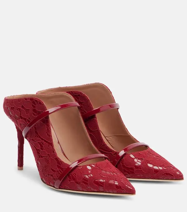 MALONE SOULIERS Maureen 85 Leather-trimmed Lace Mules - Red