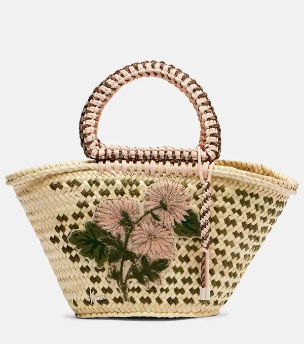 ALEMAIS Alémais Sage Embellished Raffia Tote Bag