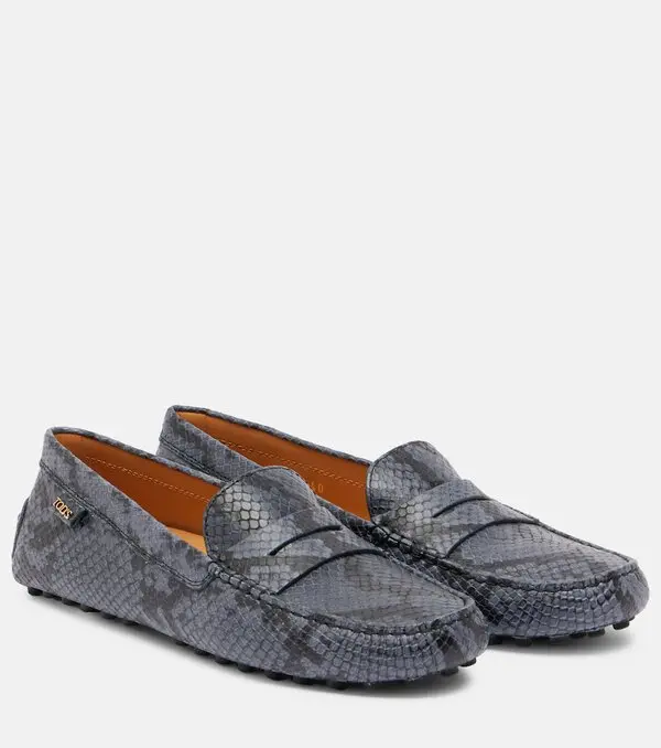 TOD'S Gommino Snake-effect Leather Driving Shoes - Blue