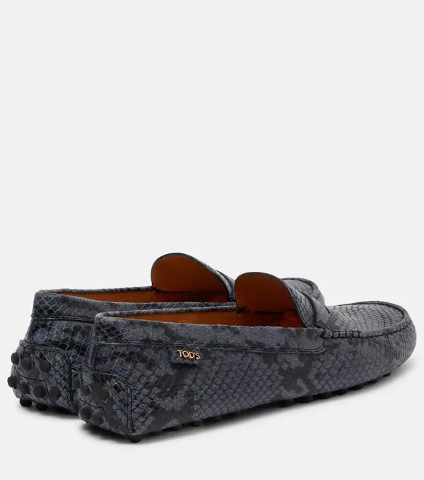 TOD'S Gommino Snake-effect Leather Driving Shoes - Blue