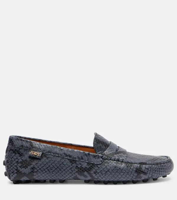 TOD'S Gommino Snake-effect Leather Driving Shoes - Blue
