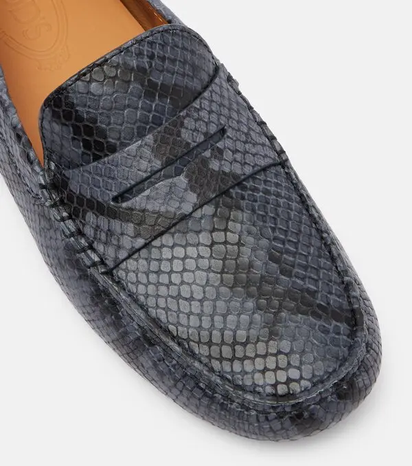 TOD'S Gommino Snake-effect Leather Driving Shoes - Blue