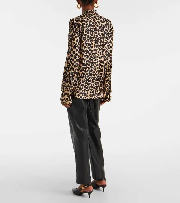 Balmain Leopard-print Ruffled Silk Blouse