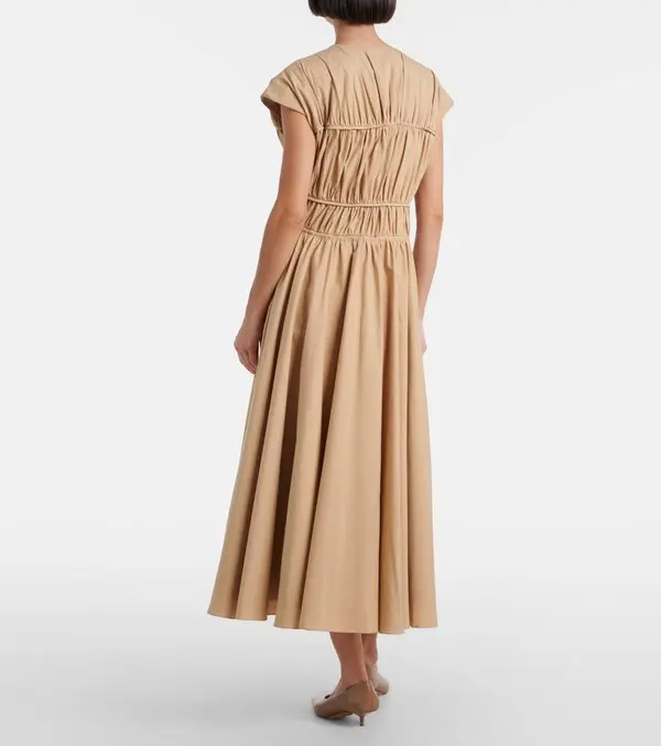 Tove Ceres Gathered Cotton Midi Dress - Beige