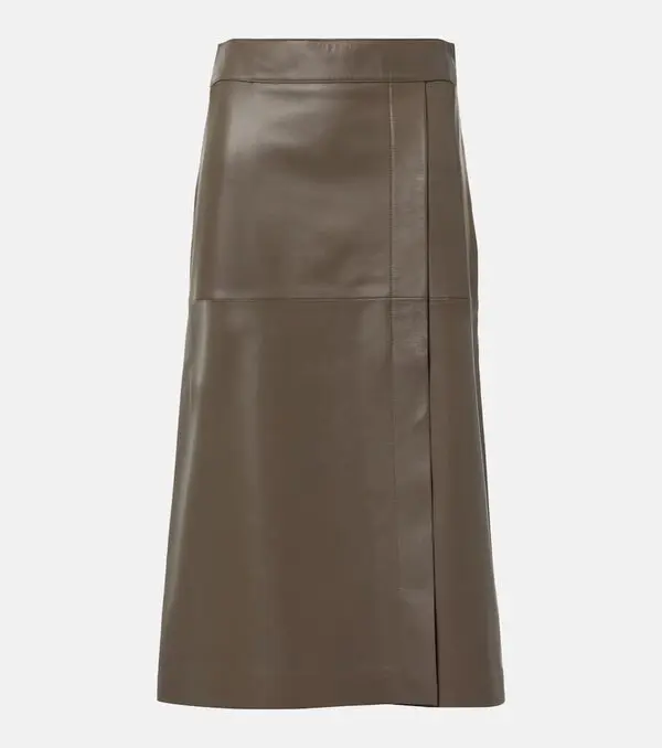 JOSEPH Leather Midi Skirt - Brown