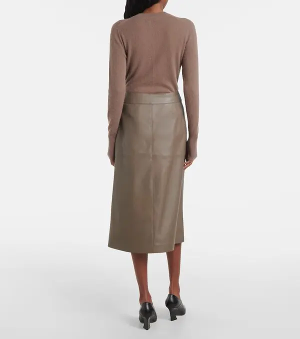 JOSEPH Leather Midi Skirt - Brown