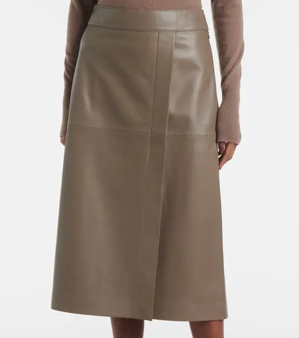 JOSEPH Leather Midi Skirt - Brown