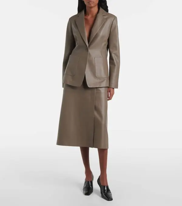 JOSEPH Leather Midi Skirt - Brown