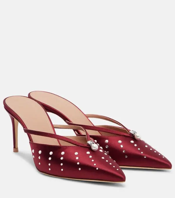 MALONE SOULIERS Marisa 70 Embellished Satin Mules - Red