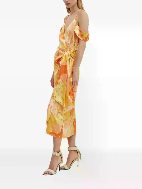 NEVER FULLY DRESSED Printed Cold-shoulder Midi Dress