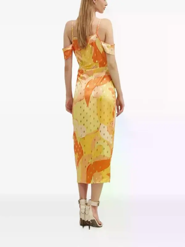 NEVER FULLY DRESSED Printed Cold-shoulder Midi Dress