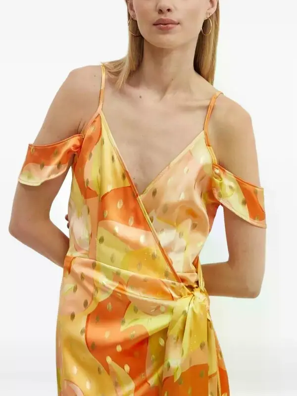 NEVER FULLY DRESSED Printed Cold-shoulder Midi Dress