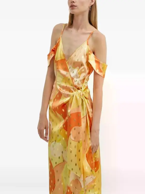 NEVER FULLY DRESSED Printed Cold-shoulder Midi Dress