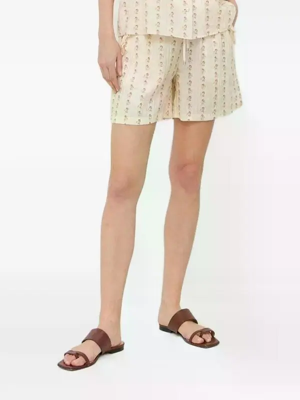 NOTES DU NORD Floral-print Ruffled Shorts - Neutrals