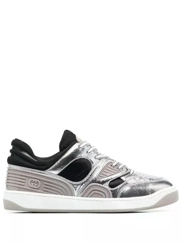 Gucci Basket Metallic-leather Sneakers - Grey